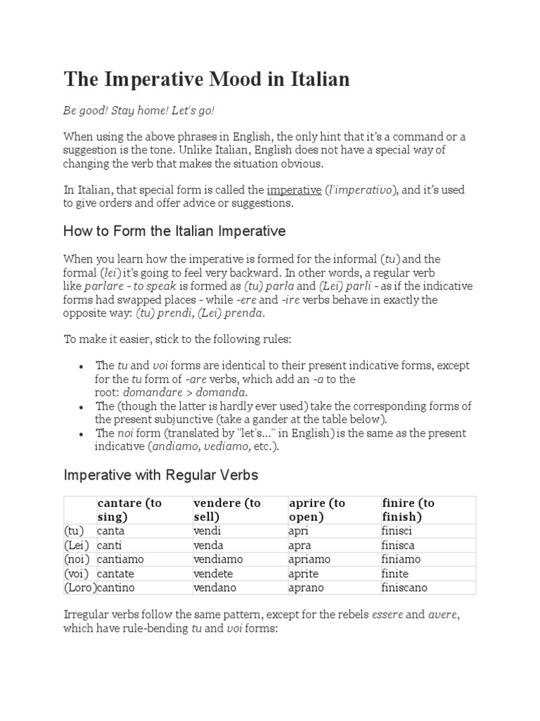 The Imperative Mood in Italian | PDF | Semantic Units | Morphology