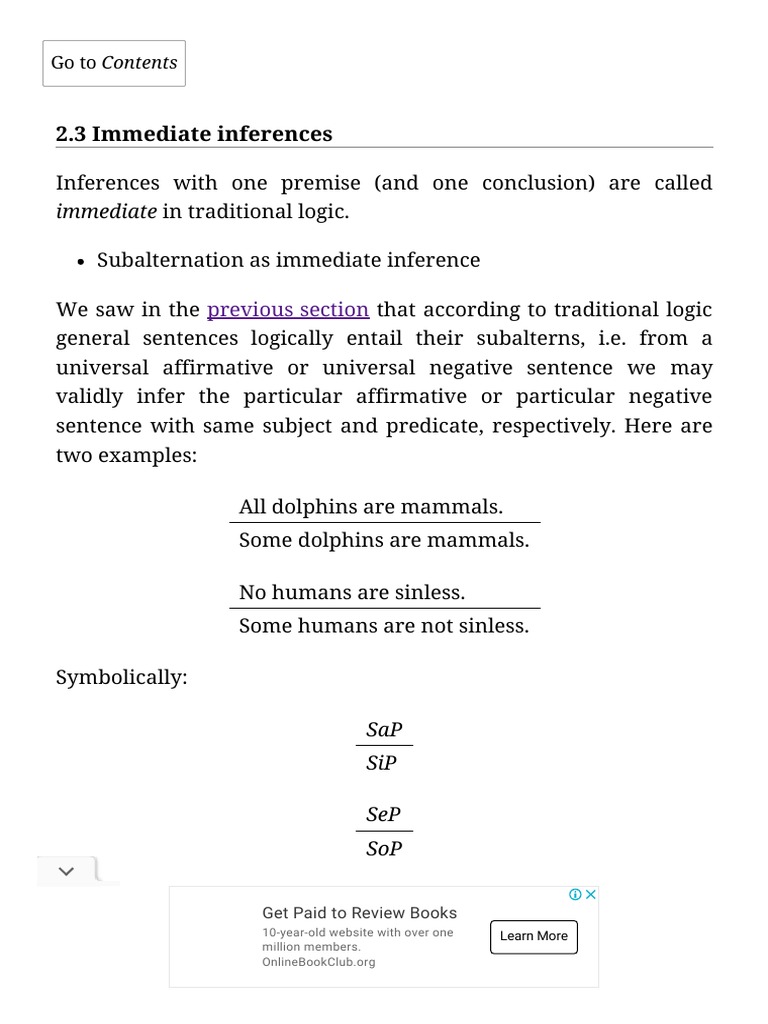 2.3 Immediate Inferences | PDF | Inference | Logical Truth