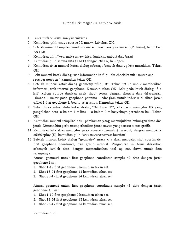 Tutorial Seisimager 2D Active Wizards | PDF | Metode & Bahan Ajar | Komputer