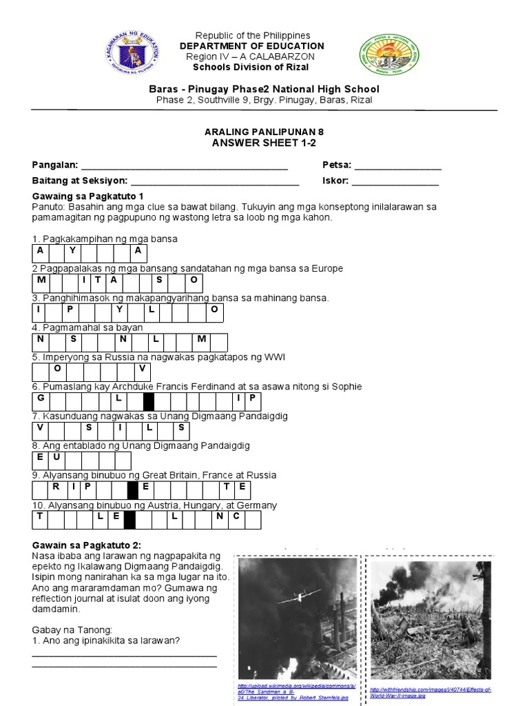 AP8 Q4 Answer Sheet | PDF