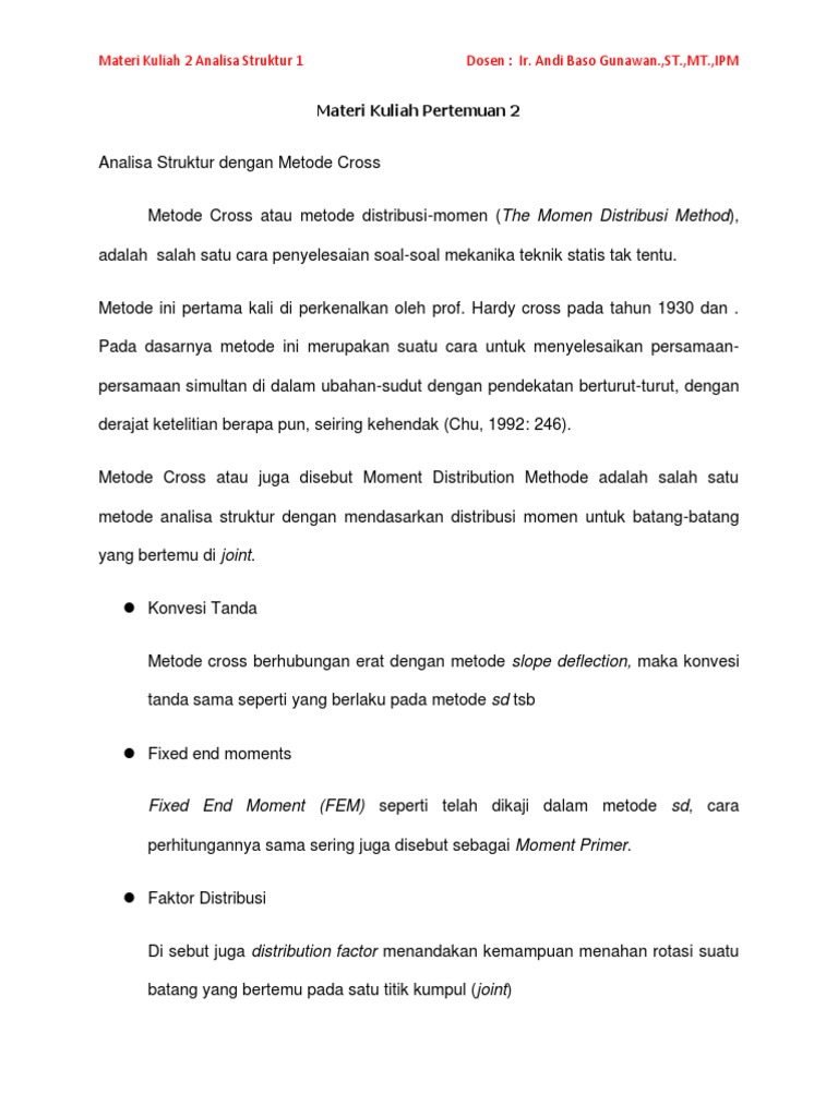 Metode Cross dalam Analisa Struktur | PDF
