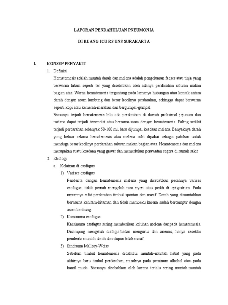 Laporan Pendahuluan Hematemesis Melena | PDF