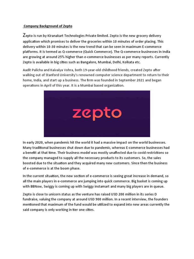 Zepto Details | PDF | E Commerce | Warehouse