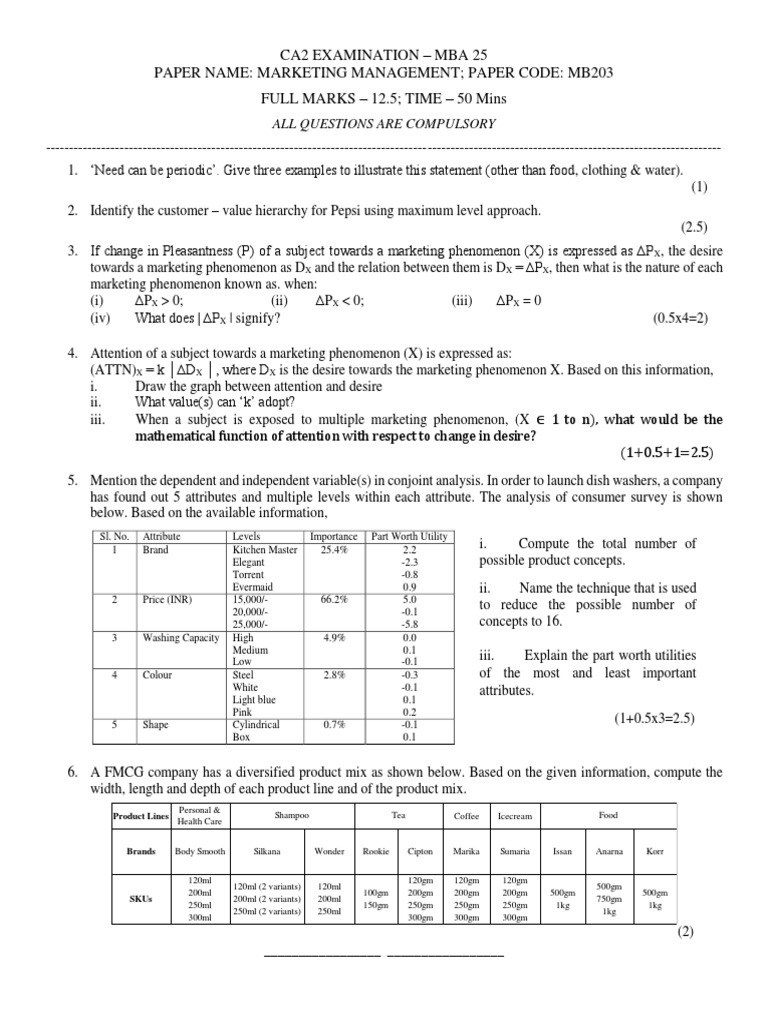 CA2 Question Paper - MB203 | PDF | Marketing | Business Economics