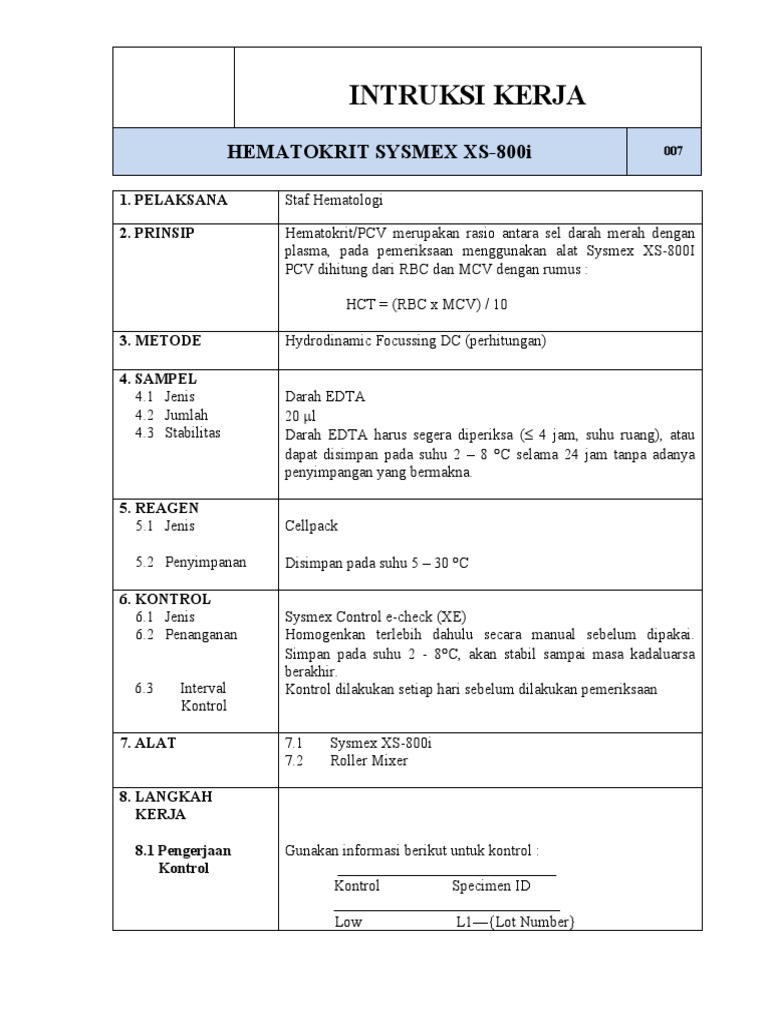 HCT SYSMEX XS 800i | PDF | Sains & Matematika