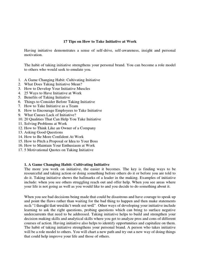 17 Tips for Taking Initiative at Work | PDF | Mentorship | Brainstorming