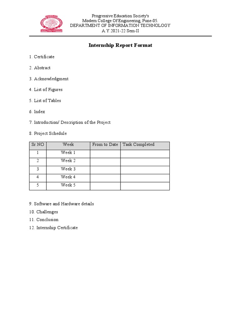 Internship Report Format | PDF