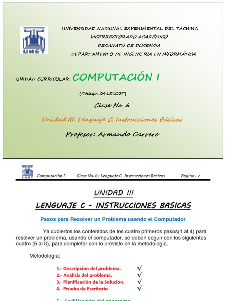 Clase No. 6. Unidad III Lenguaje C. Instrucciones Basicas | PDF ...