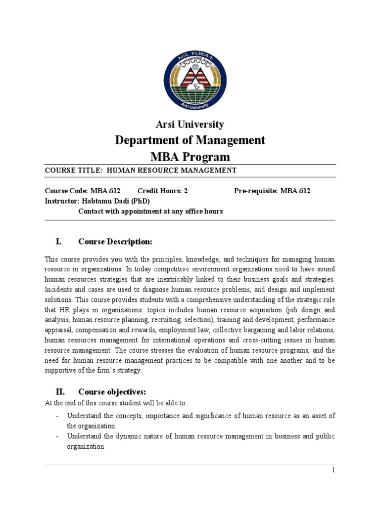 MBA 612 Course Outline Unity University | Download Free PDF | Human ...