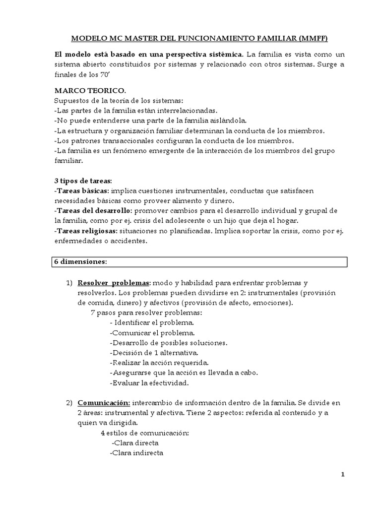 El modelo sistémico del funcionamiento familiar de McMaster: seis dimensiones clave para ...