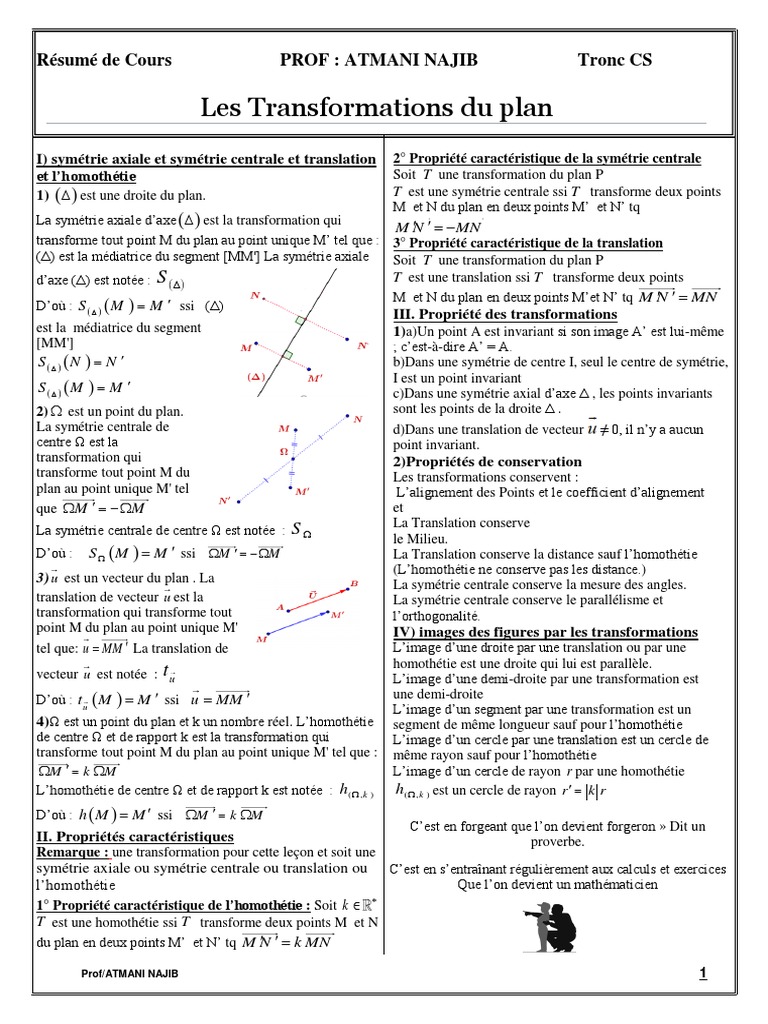 Transformations du Plan : Cours et Exercices | PDF | Plan (Géométrie ...