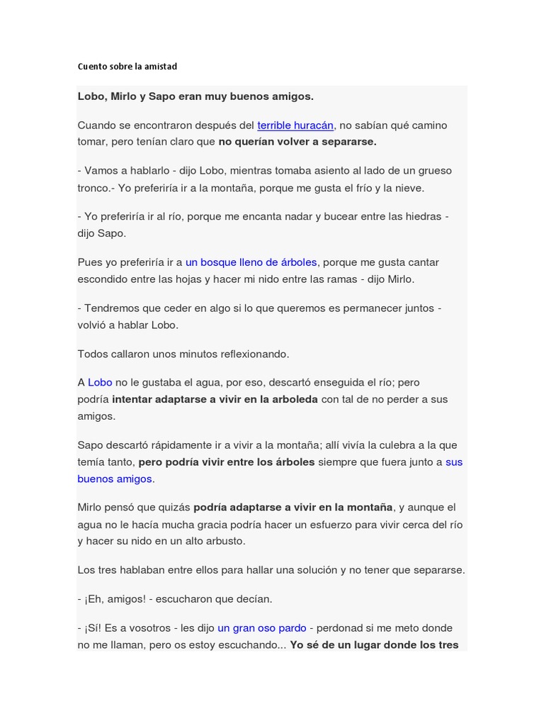 Cuento Sobre La Amistad Pdf