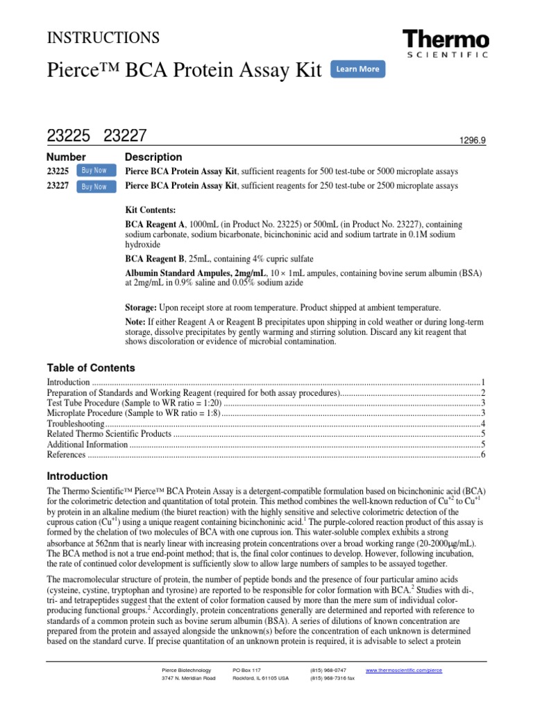 Pierce™ BCA Protein Assay Kit: Instructions | PDF | Chemical Compounds ...