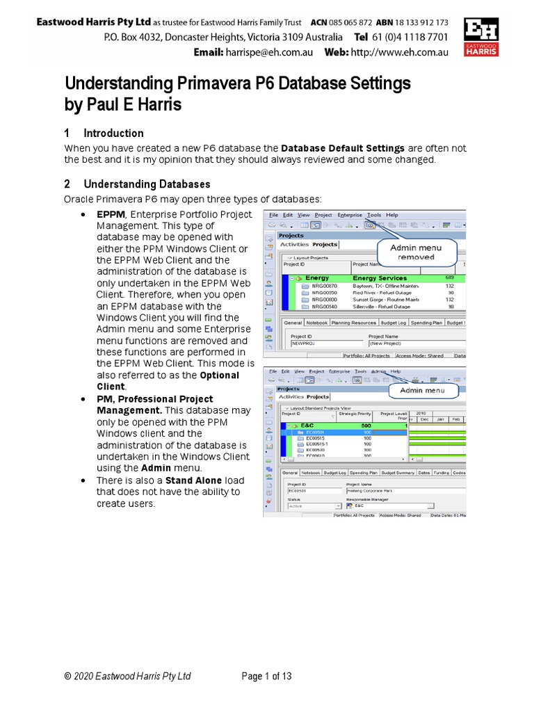 Understanding Primavera P6 Database Settings by Paul E Harris | PDF | Databases | Microsoft Windows