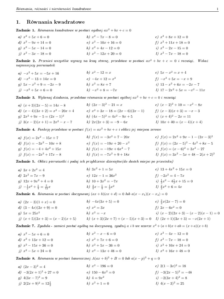 Rownania Kwadratowe P | PDF