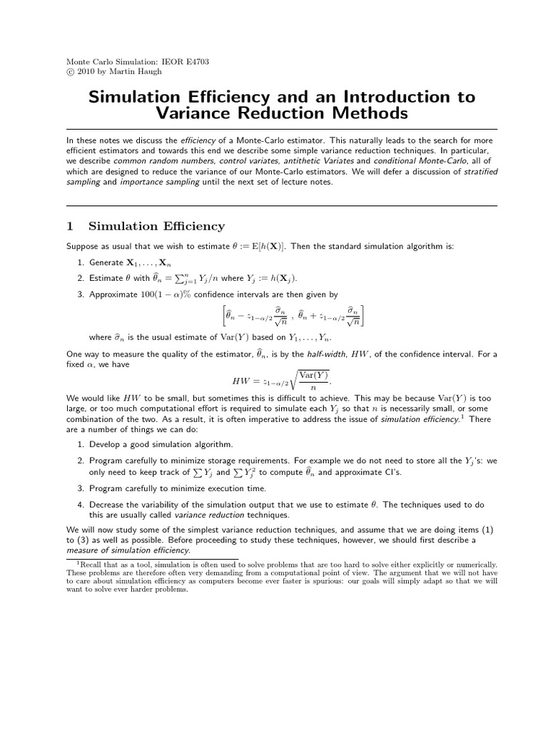 An Introduction To Variance Reduction Techniques For Monte Carlo