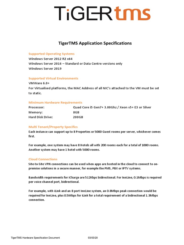 TigerTMS Virtual Requirements | PDF