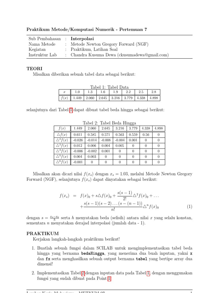 Metode Numerik - Interpolasi Newton Gregory Forward (NGF) | PDF