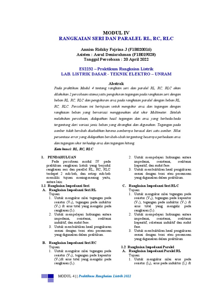 Rangkaian Seri Dan Paralel RL, RC, RLC: Modul Iv | PDF