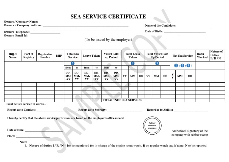 Sea Service Certificate: (To Be Issued by The Employer) | PDF | Ships ...