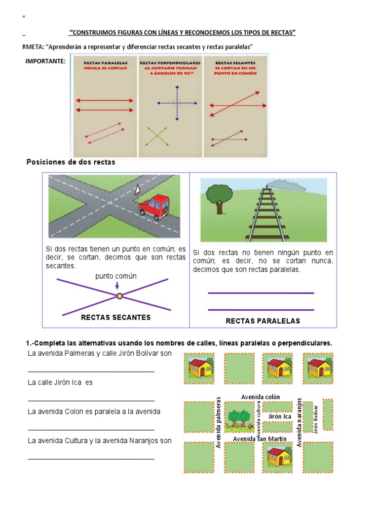Ficha de Aplicación - Construimos Figuras Con Líneas y Reconocemos Los Tipos de Rectas | PDF