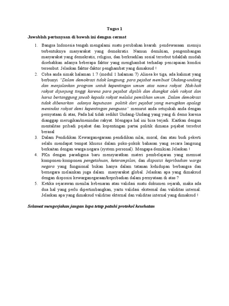 TUGAS 1 Materi Dan Pembelajaran PKN SD | PDF