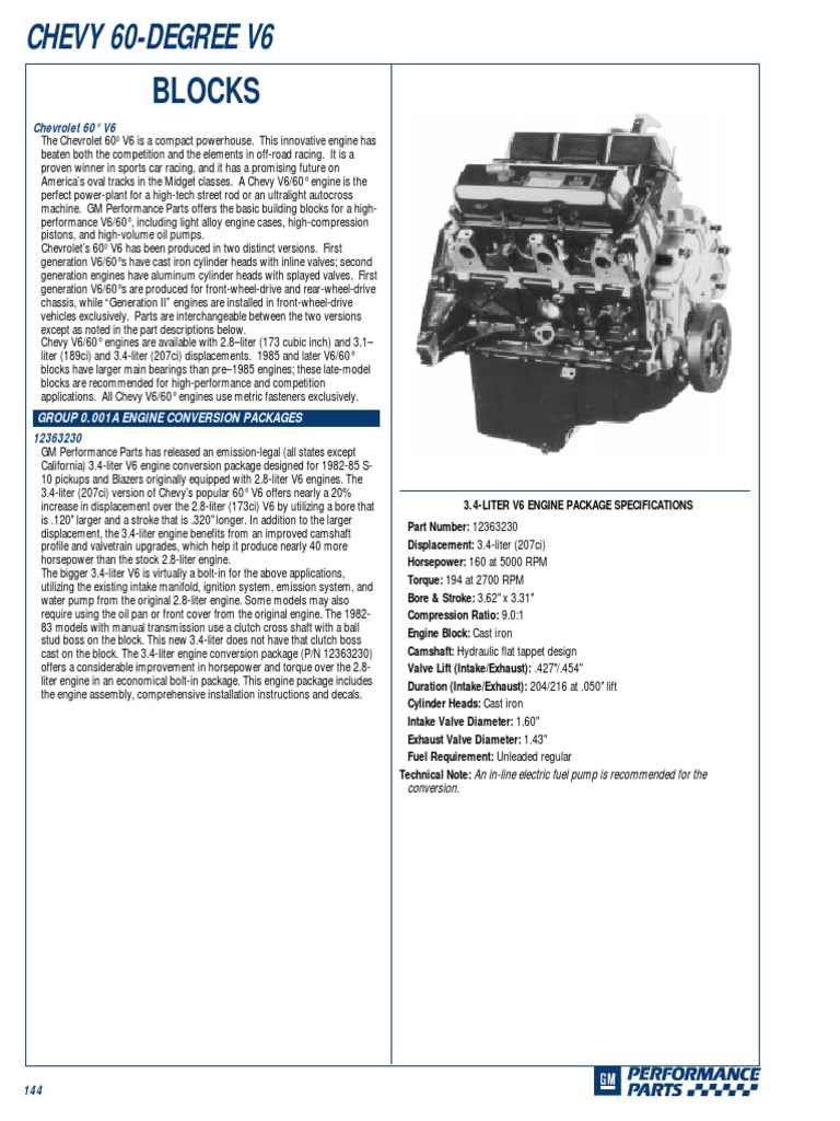 Group 0.001A Engine Conversion Packages: Chevrolet 60° V6 | PDF ...