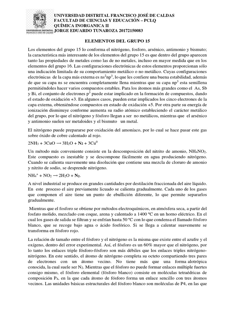 Elementos Del Grupo 15 | PDF | Arsénico | Rieles