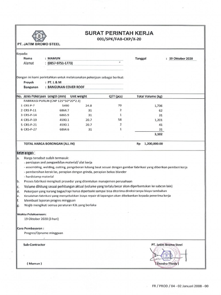 SPK 01 & 02 - FAB & CAT Purlin Cover Roof - LM Serang | PDF
