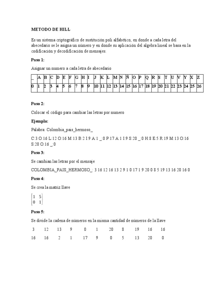 Metodo de Hill | PDF | Alfabeto | Matriz (Matemáticas)