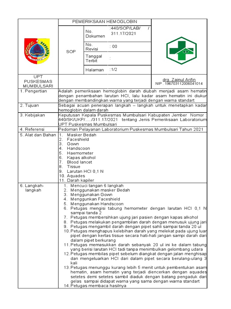SOP Pemeriksaan HB | PDF
