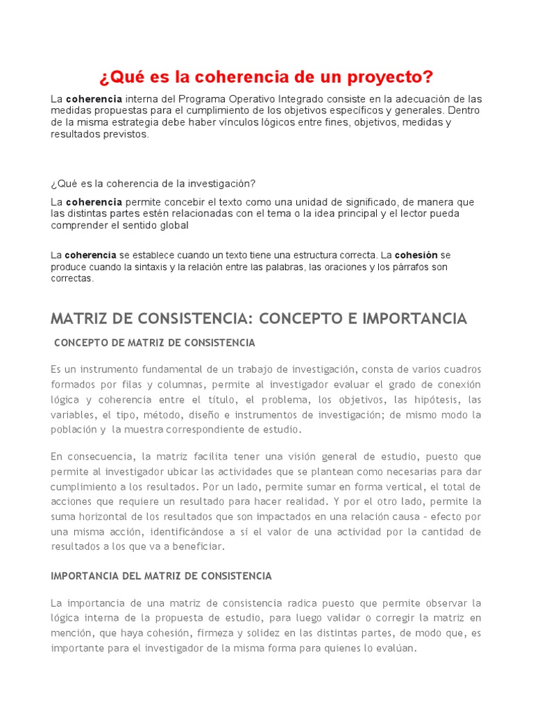 Qué Es La Coherencia de Un Proyecto | PDF