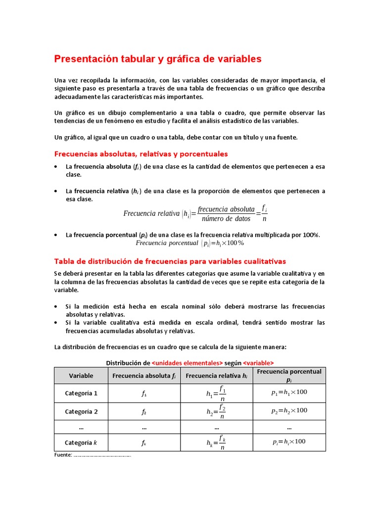 Presentación Tabular y Gráfica de Variables | PDF | Estadísticas | Muestreo (Estadísticas)