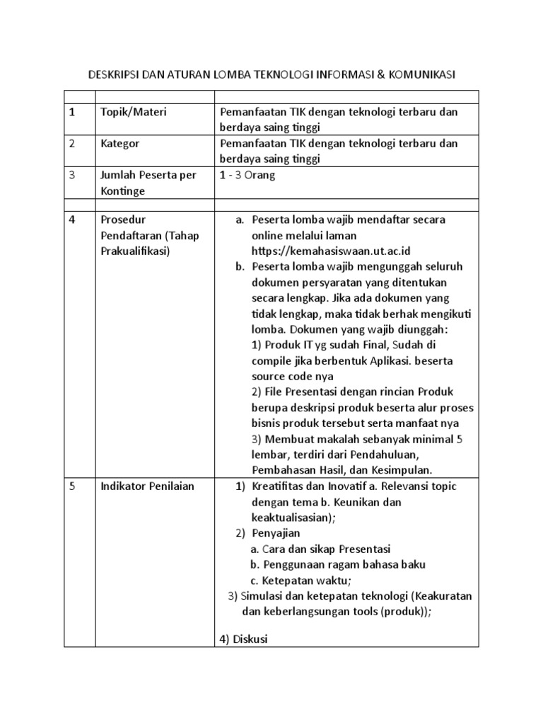 Deskripsi Dan Aturan Lomba | PDF