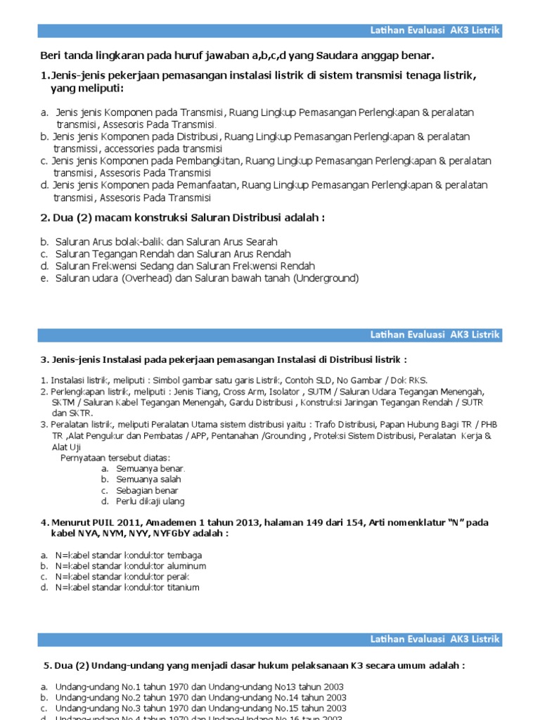 Lat Soal Ahli K3 Listrik | PDF