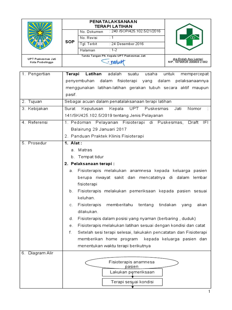 Sop Penatalaksanaan Terapi Latihan | PDF