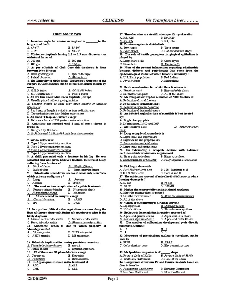 Aiims Mock Paper Two Answers | PDF | Histone | Dental Implant
