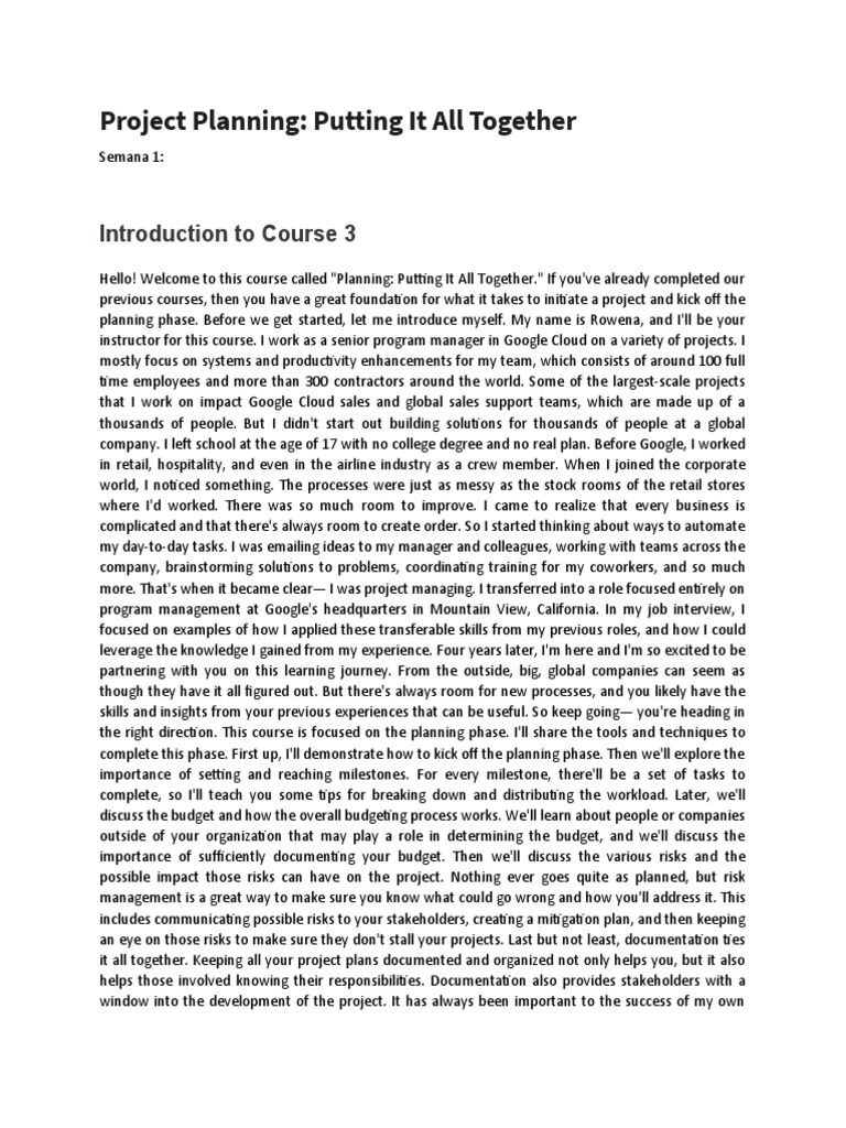 Project Planning Putting It All Together | PDF | Project Management ...