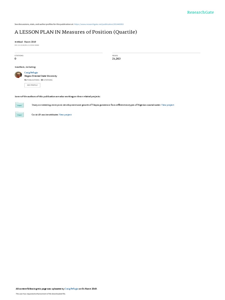 Lesson Plan: Understanding Quartiles | PDF | Quartile | Cognition