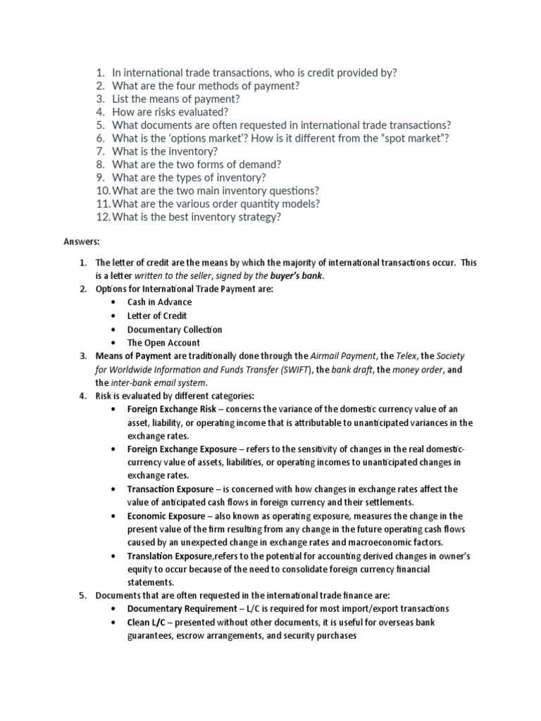 Types of International Trade Transactions | PDF | Letter Of Credit ...