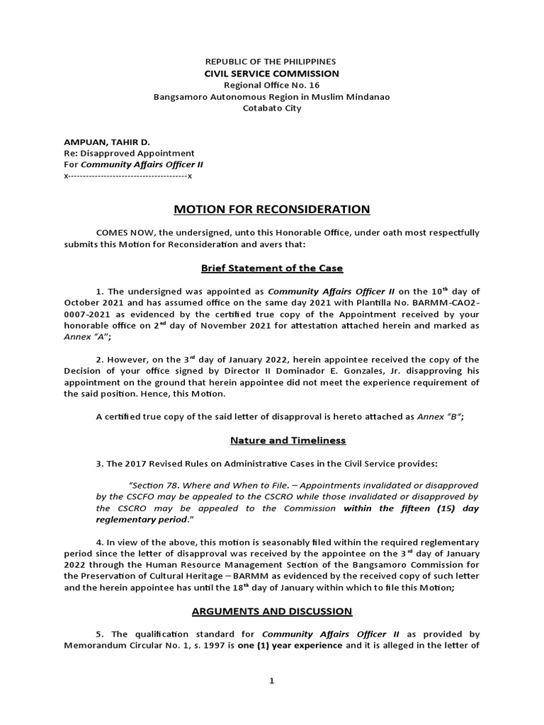 Ampuan Motion For Reconsideration | PDF | Justice | Crime & Violence