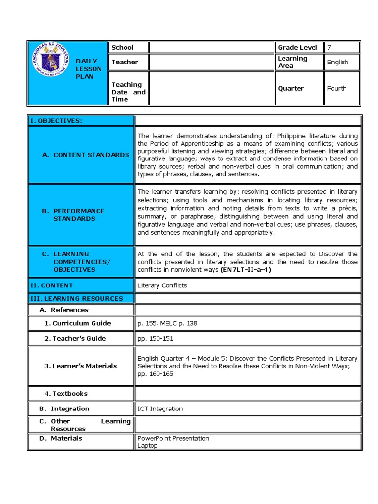 Types of Literary Conflict for Grade 7 | PDF | Learning | Motivation
