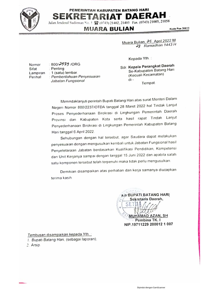 Surat Pemberitahuan Penyesuaian Jabatan Fungsional | PDF