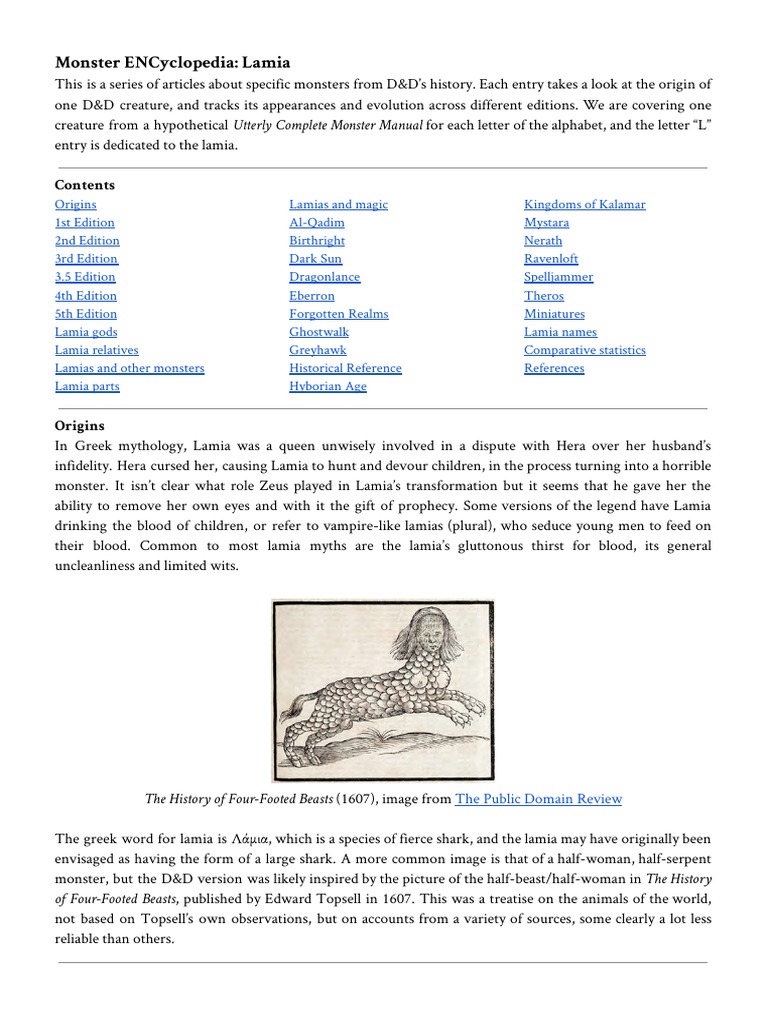 Monster ENCyclopedia Lamia | PDF | Lion | Dungeons & Dragons