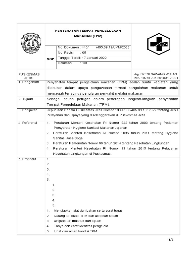 Sop Penyehatan TPM | PDF