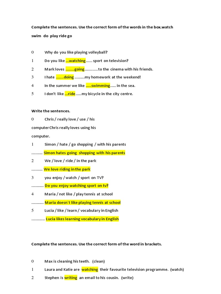 Complete The Sentences. Use The Correct Form of The Words in The Box ...