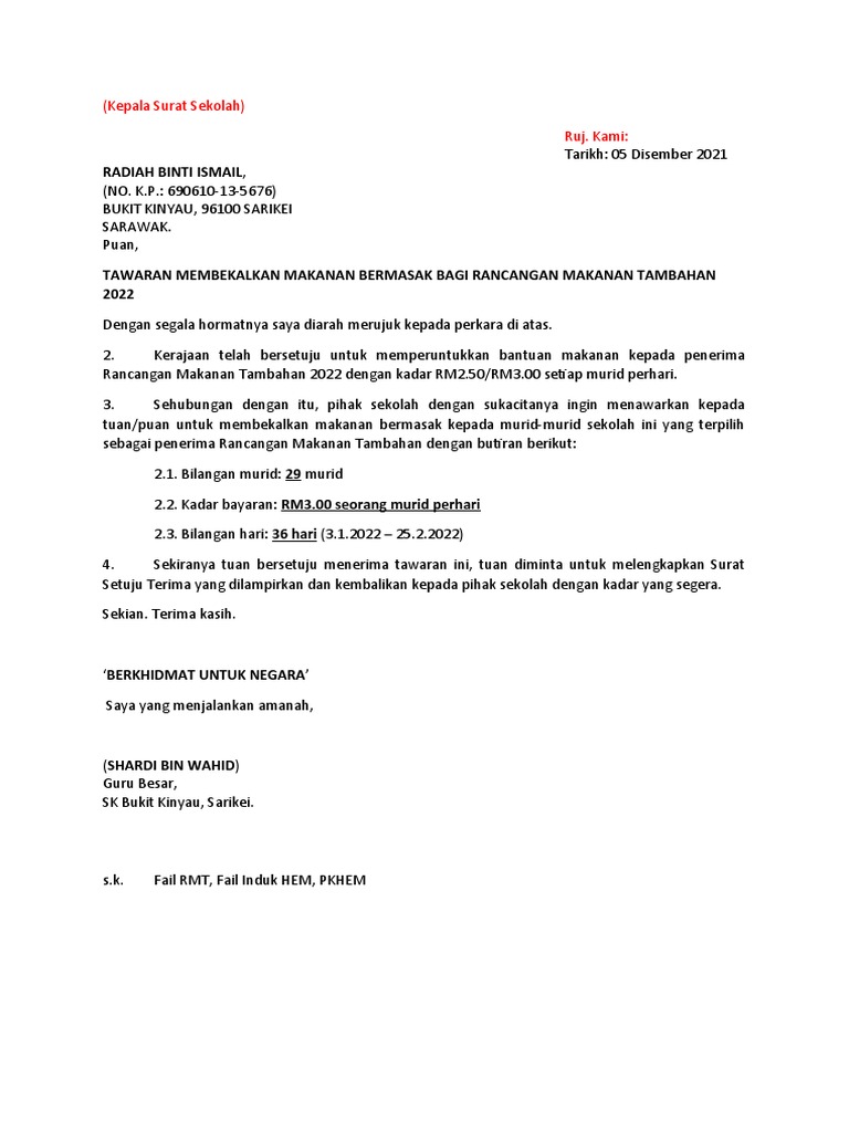 Surat Setuju Terima RMT | PDF