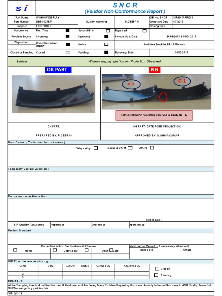 Ok Part NG: (Vendor Non-Conformance Report) | PDF | Business