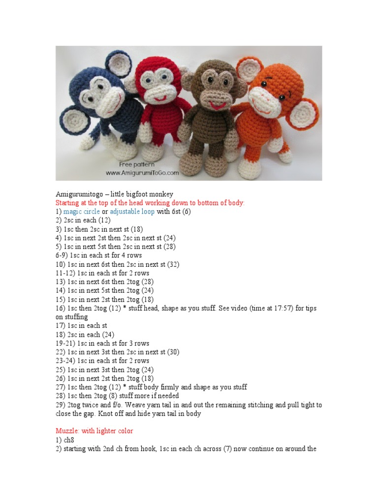 Amigurumi Little Bigfoot Monkey Pattern | PDF | Crafts | Textiles