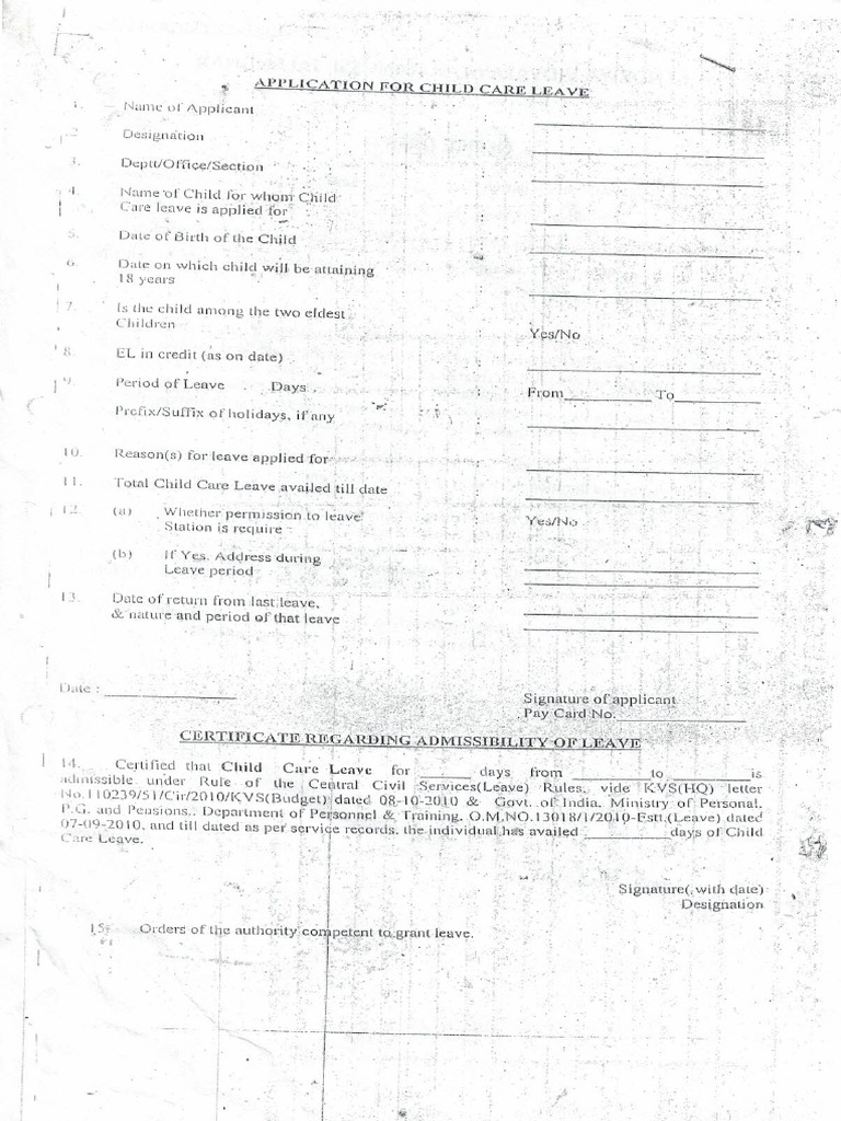 Performa For Child Care Leave | PDF